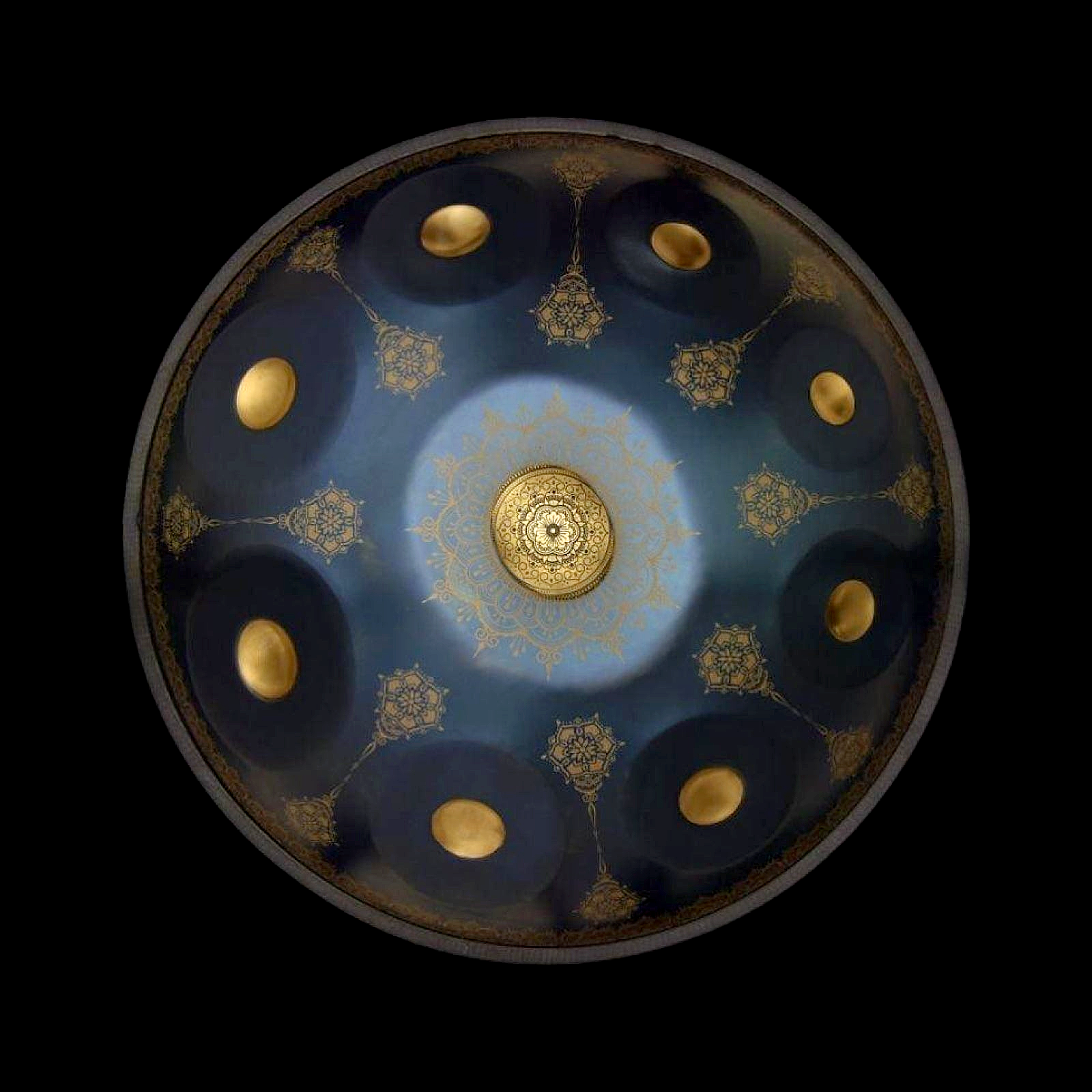 9 & 12 Note Handpan in BLUE + Gold Dimple Mandala 9-12 Note Handpan ...